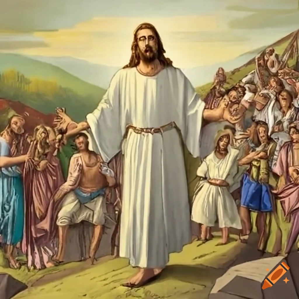 Jesus giving a sermon on a hill on Craiyon