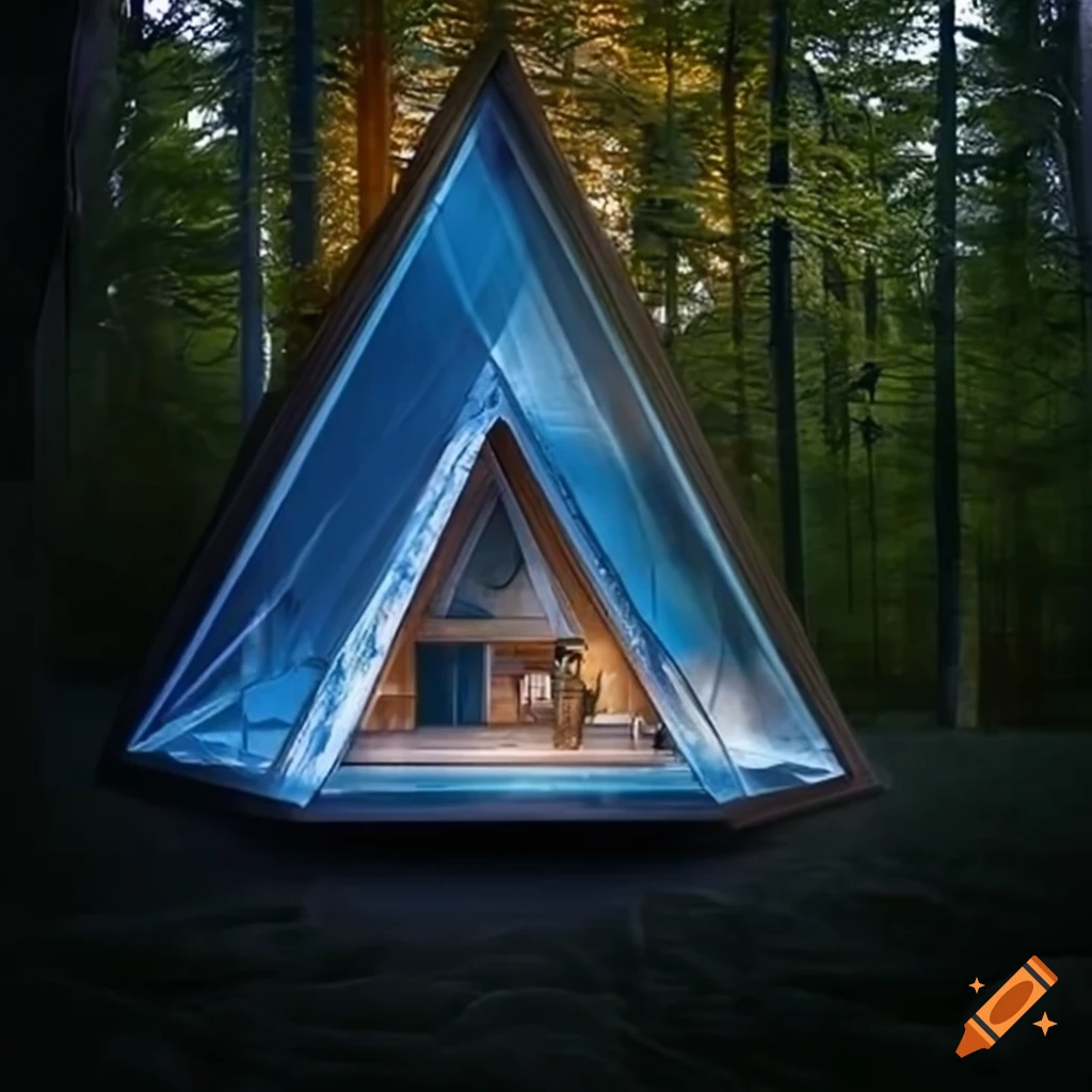 Detailed interior of an a-frame cabin