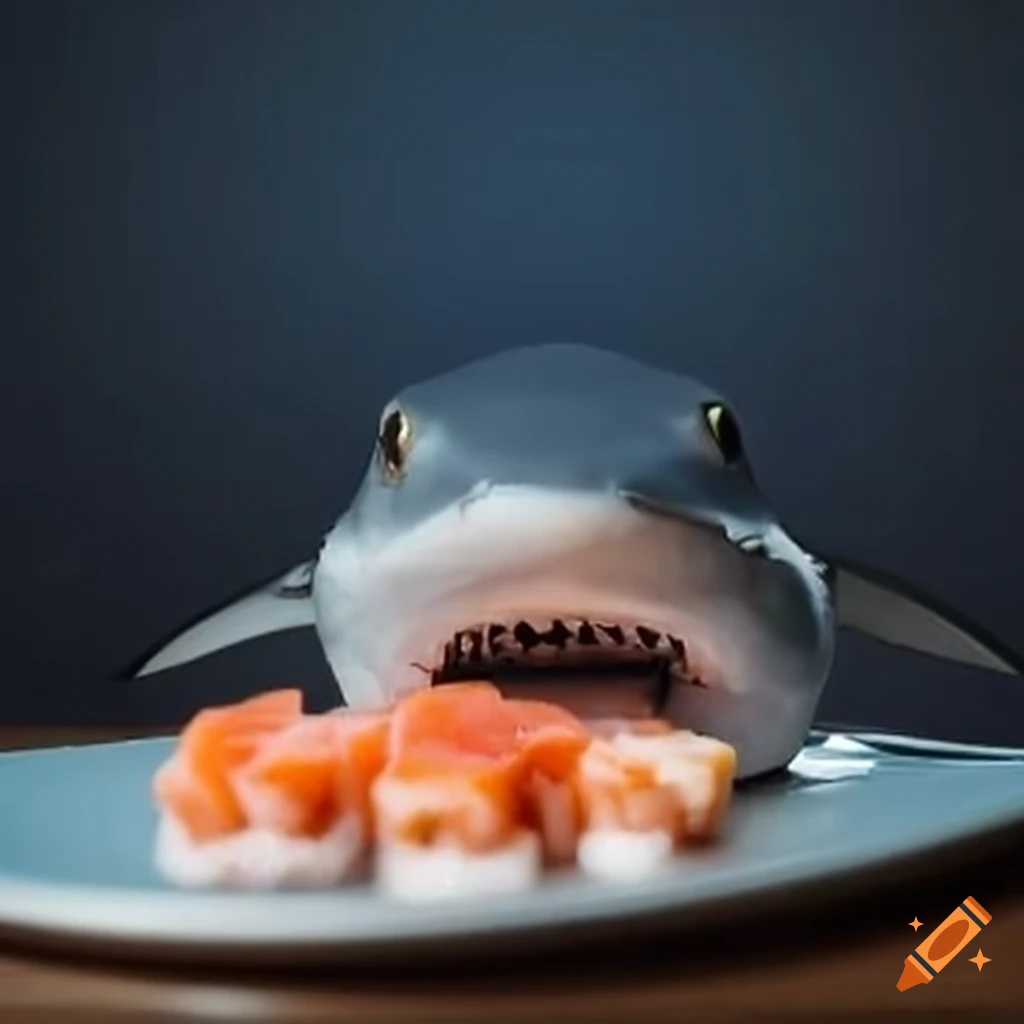 Sophisticated shark eating sushi on Craiyon