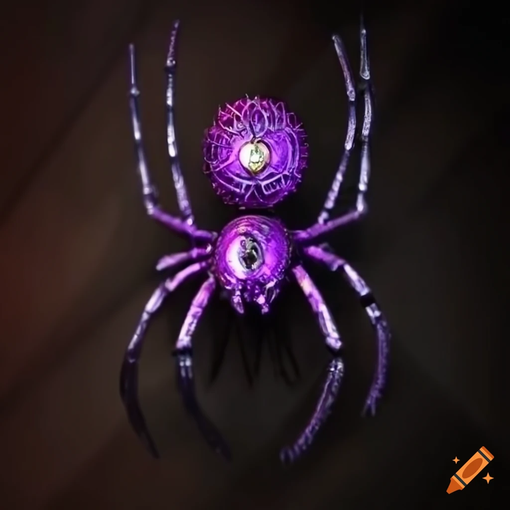 Purple 3d clockwork spider with fly wings on Craiyon