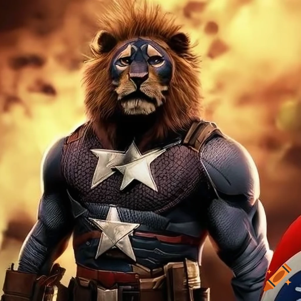 Lion dressed as captain america