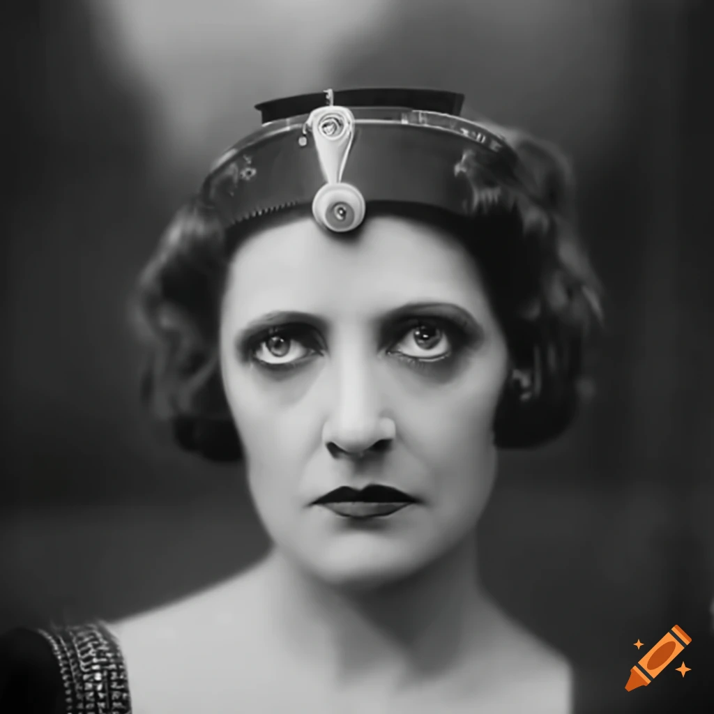 Enigmatic robotic woman with serious expression