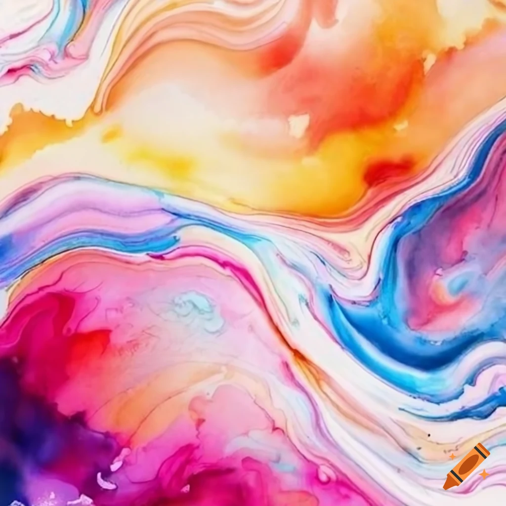 Swirling flow in spring colors watercolor painting