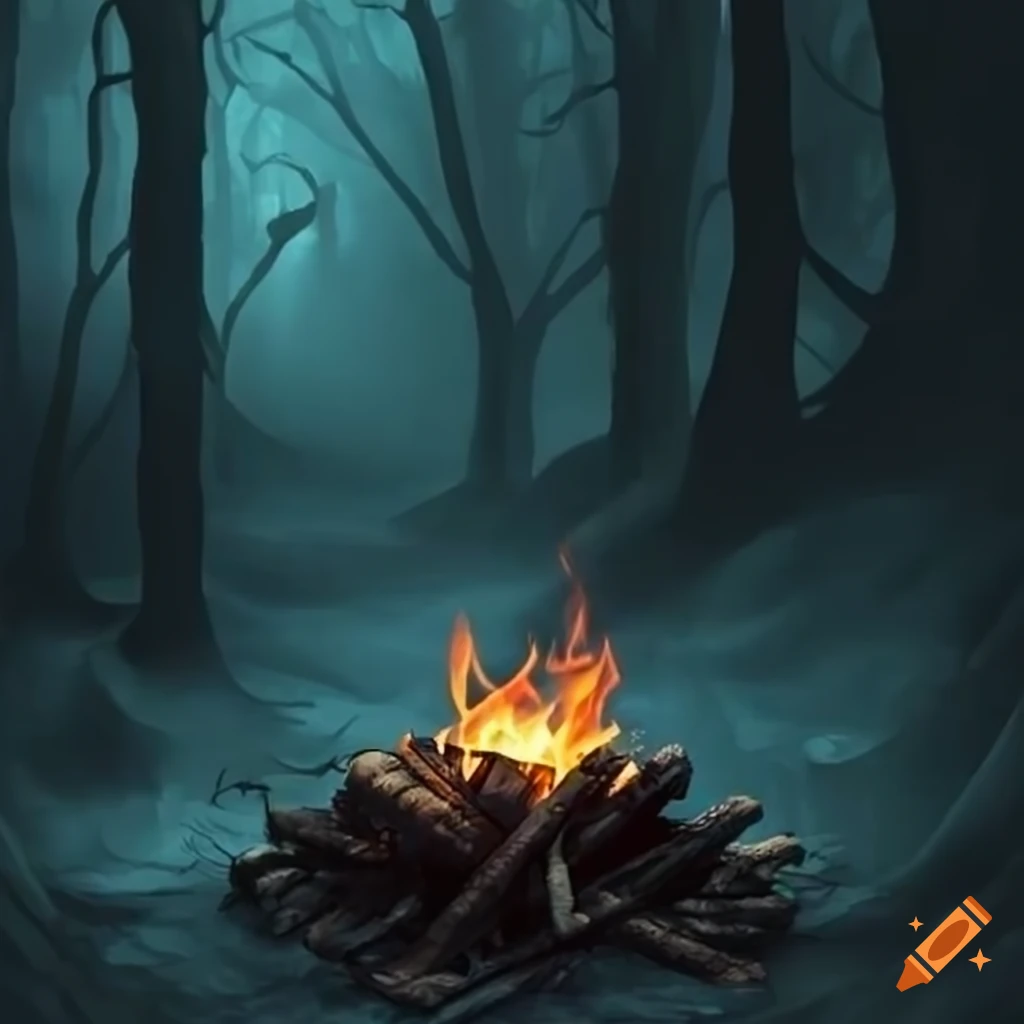 Image of a spooky campfire at night on Craiyon