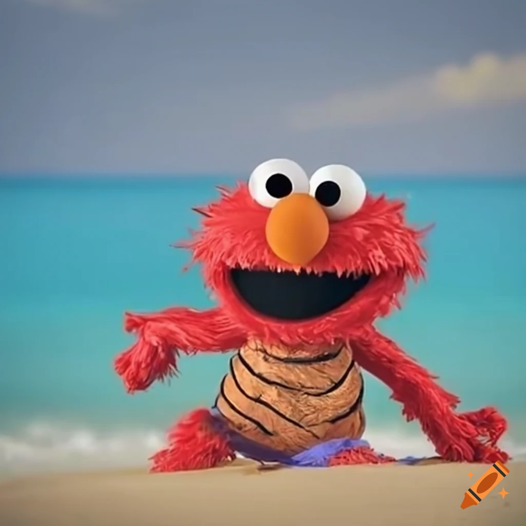 Elmo crying emerald tears while looking at his skeleton on Craiyon