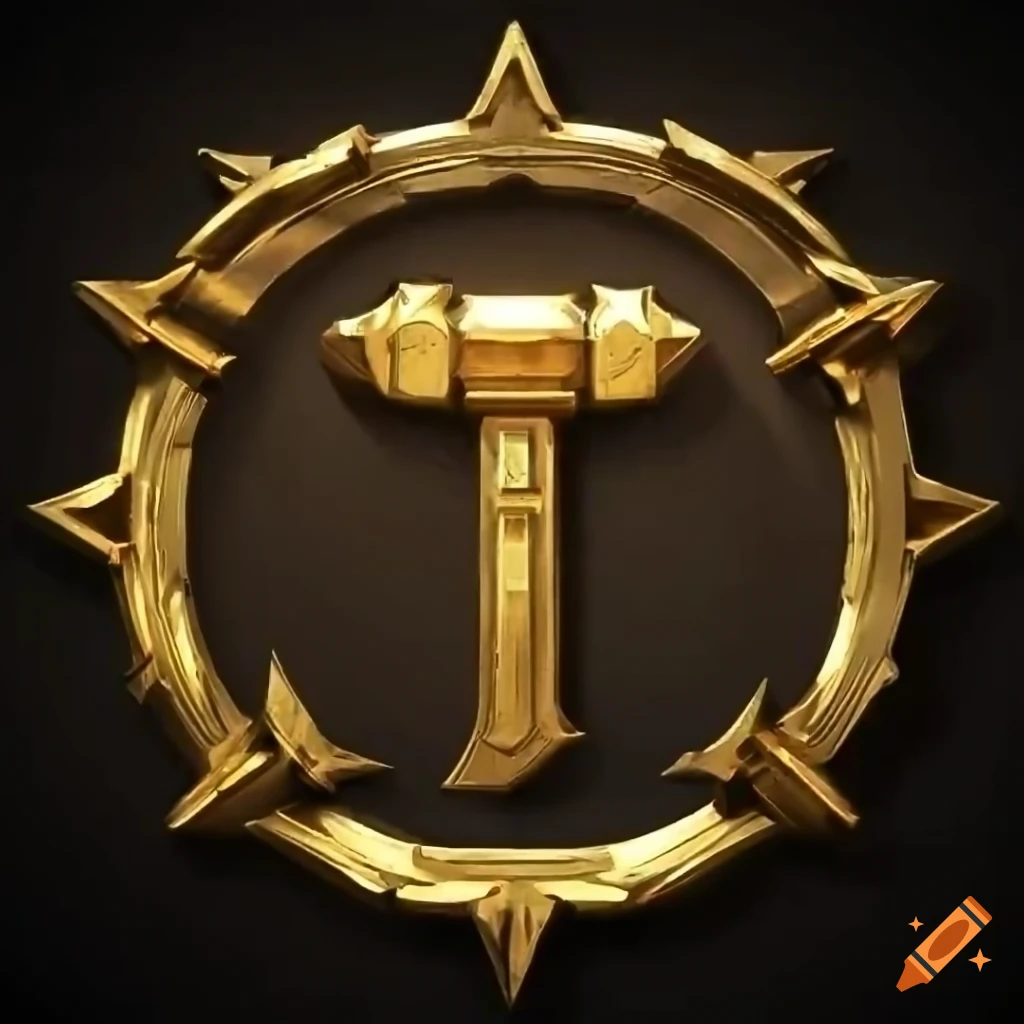 Ornate golden hammer insignia on Craiyon