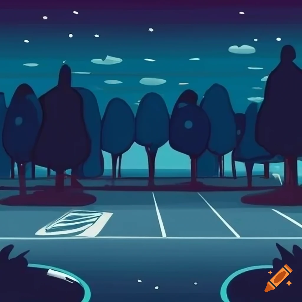 Cartoon Parking Lot At Night With Trees On Craiyon