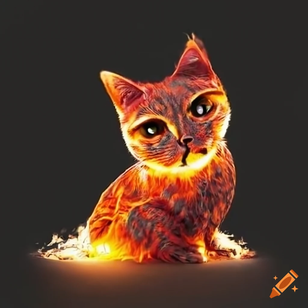 Black cat surrounded by flames on Craiyon