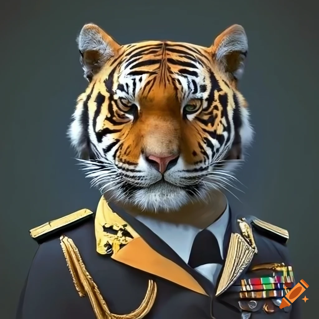 Portrait of a tiger in an admiral uniform on Craiyon