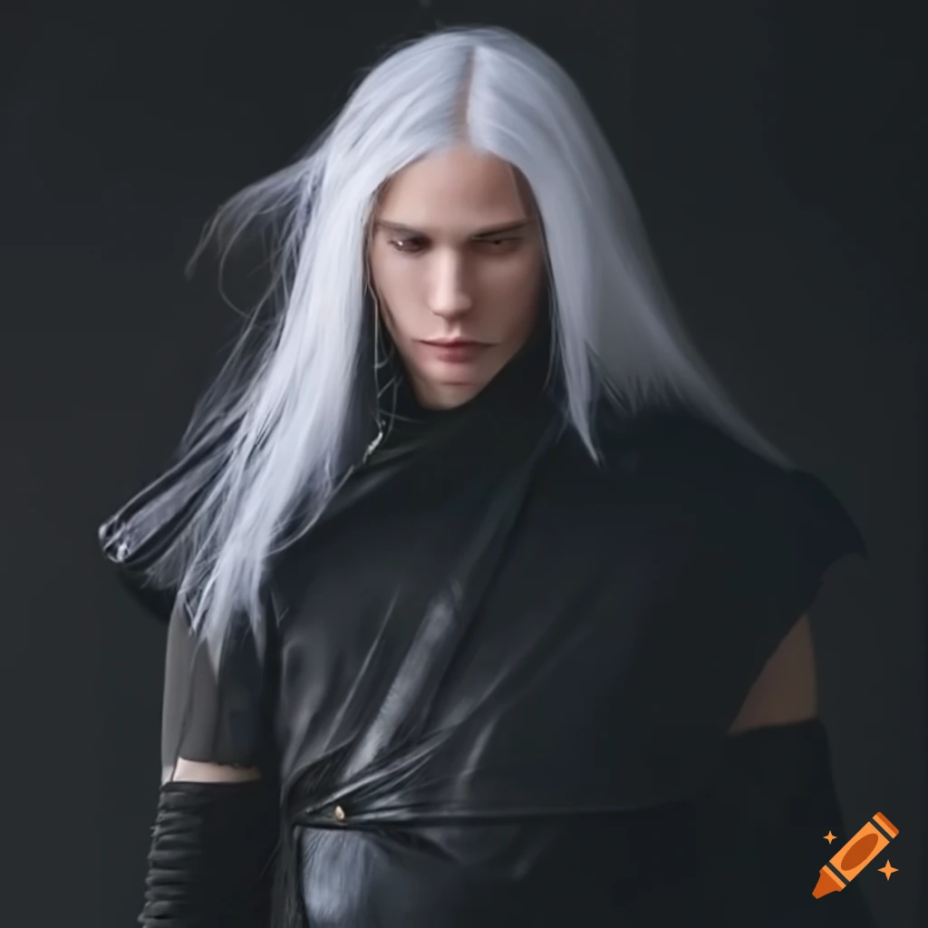 Red-eyed male ninja elf with long white hair on Craiyon