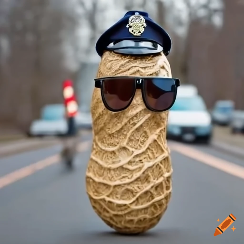 Humorous image of a peanut police officer on Craiyon