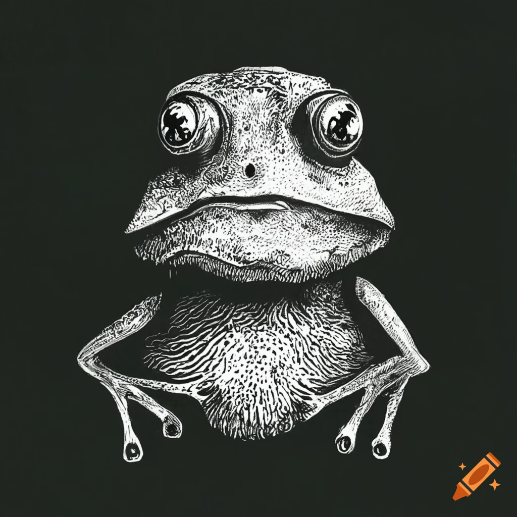 Ink drawings of frog-like humanoid creatures on Craiyon