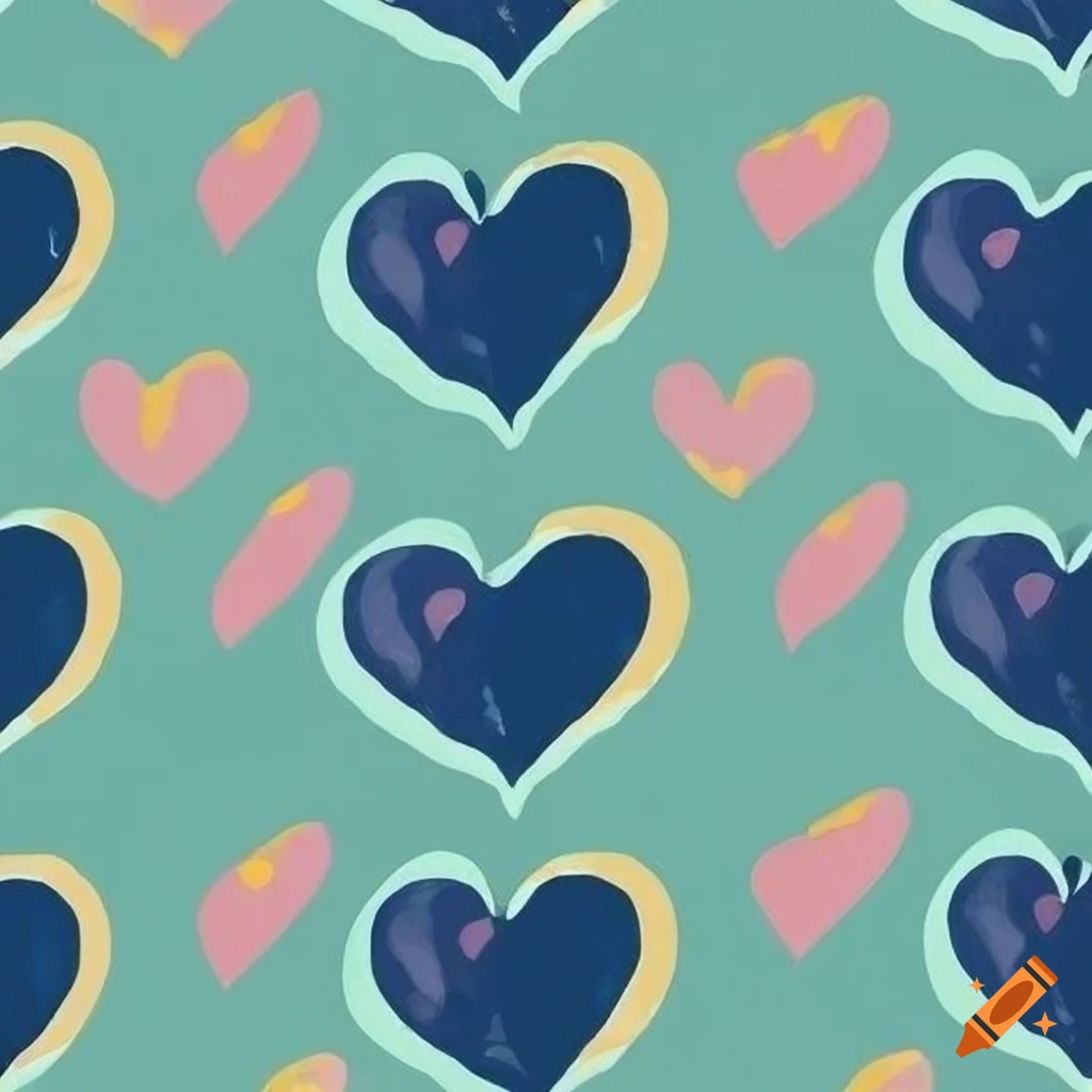 Modern impressionist heart pattern in navy blue on Craiyon
