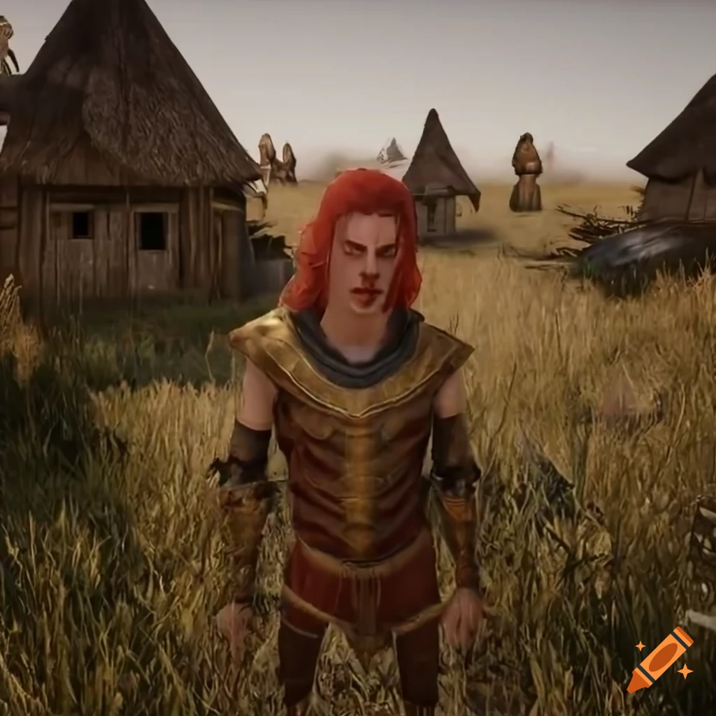 Fantasy artwork of an elf warrior with red hair and golden armor on Craiyon