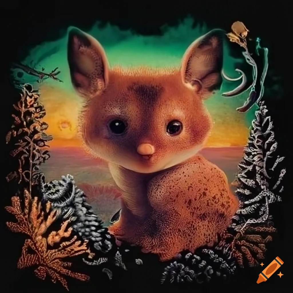 Illustration of cute animals at sunset