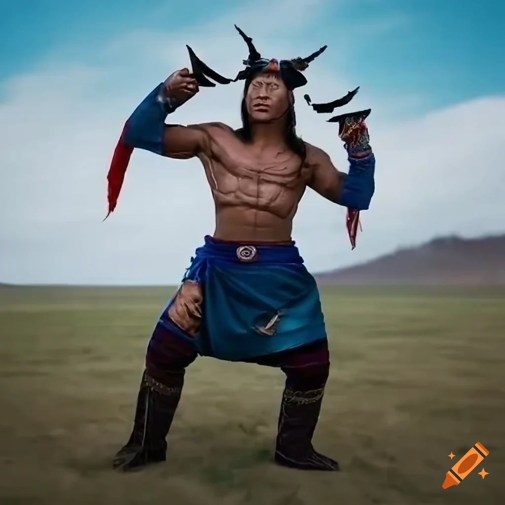 Portrait of a muscular mongolian tribe chief on Craiyon