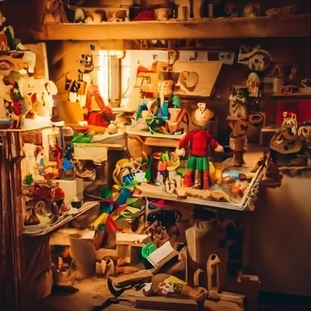 Elves building toys in a workshop on Craiyon