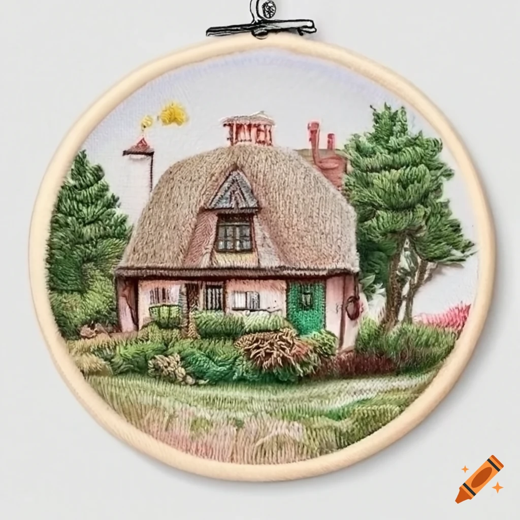 Embroidery of a cozy cottage