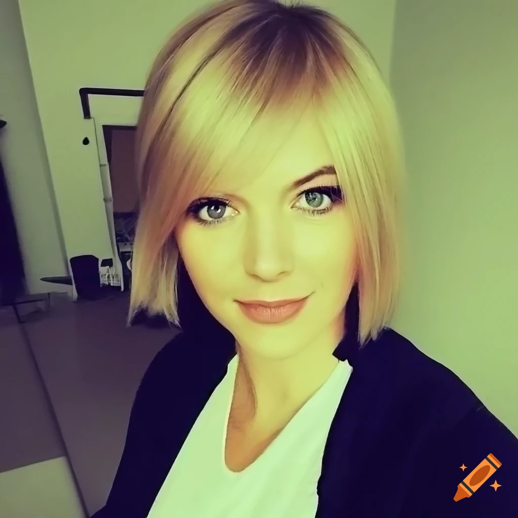 Blond woman with an easy smile taking a selfie