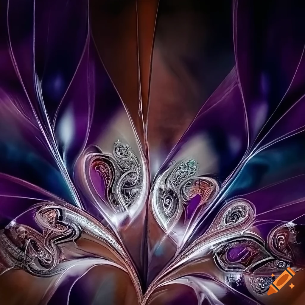 Pattern of silver leaves and paisley elements on Craiyon