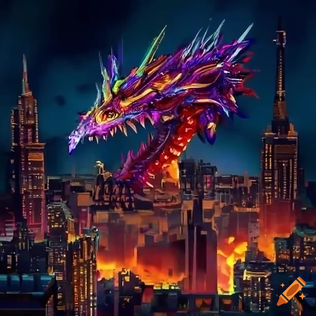 3d cityscape under attack by a dragon on Craiyon