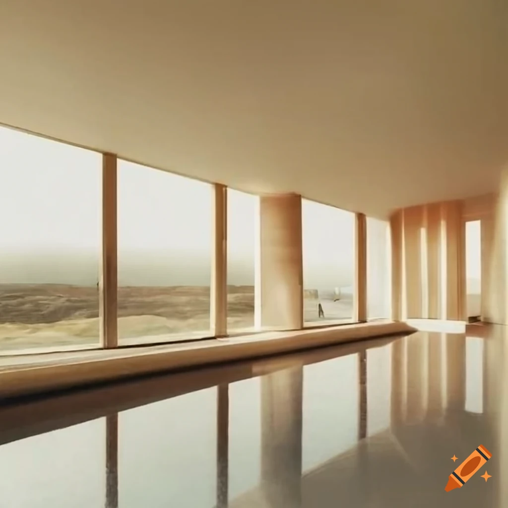 Sunset-lit hotel lobby with dreamy natural light