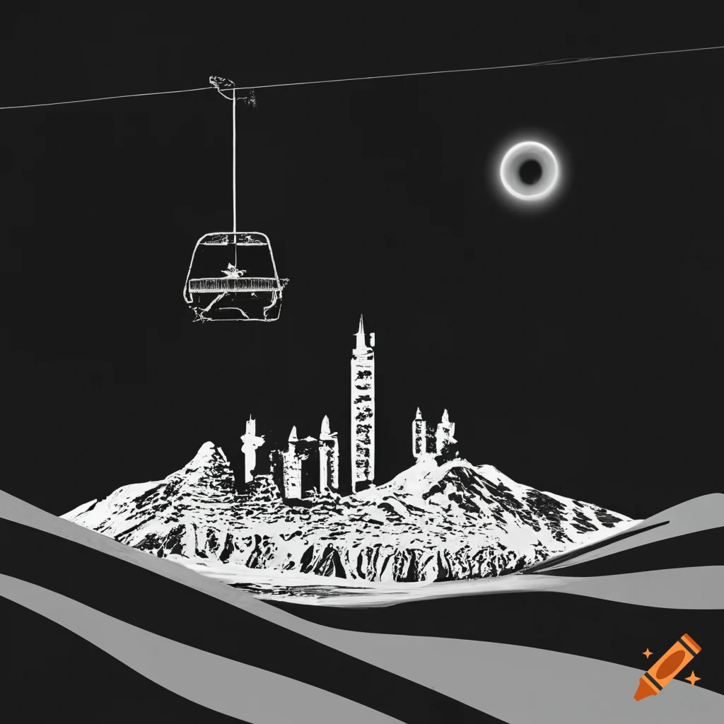 Black and white ski resort logo with skis and text on Craiyon