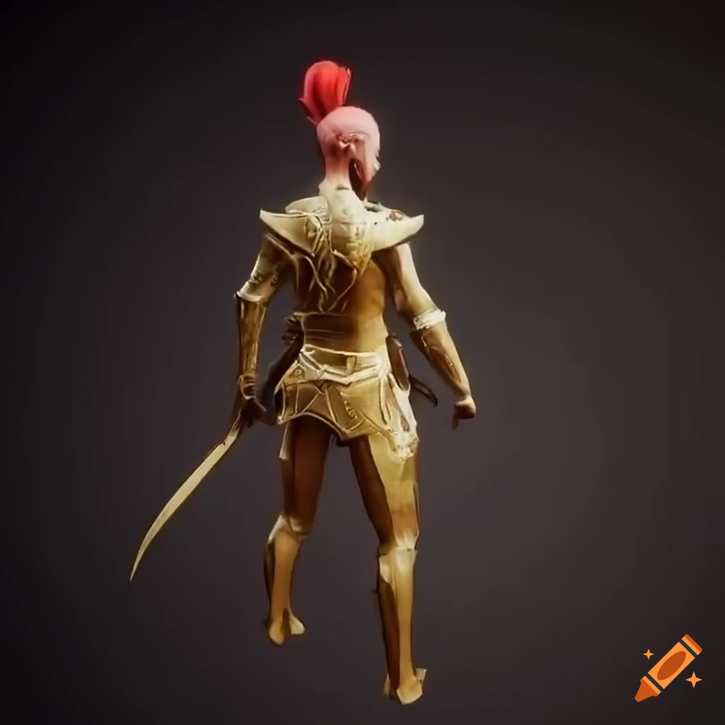 Image of a pale-skinned elf man with red ponytail and golden-red armor ...