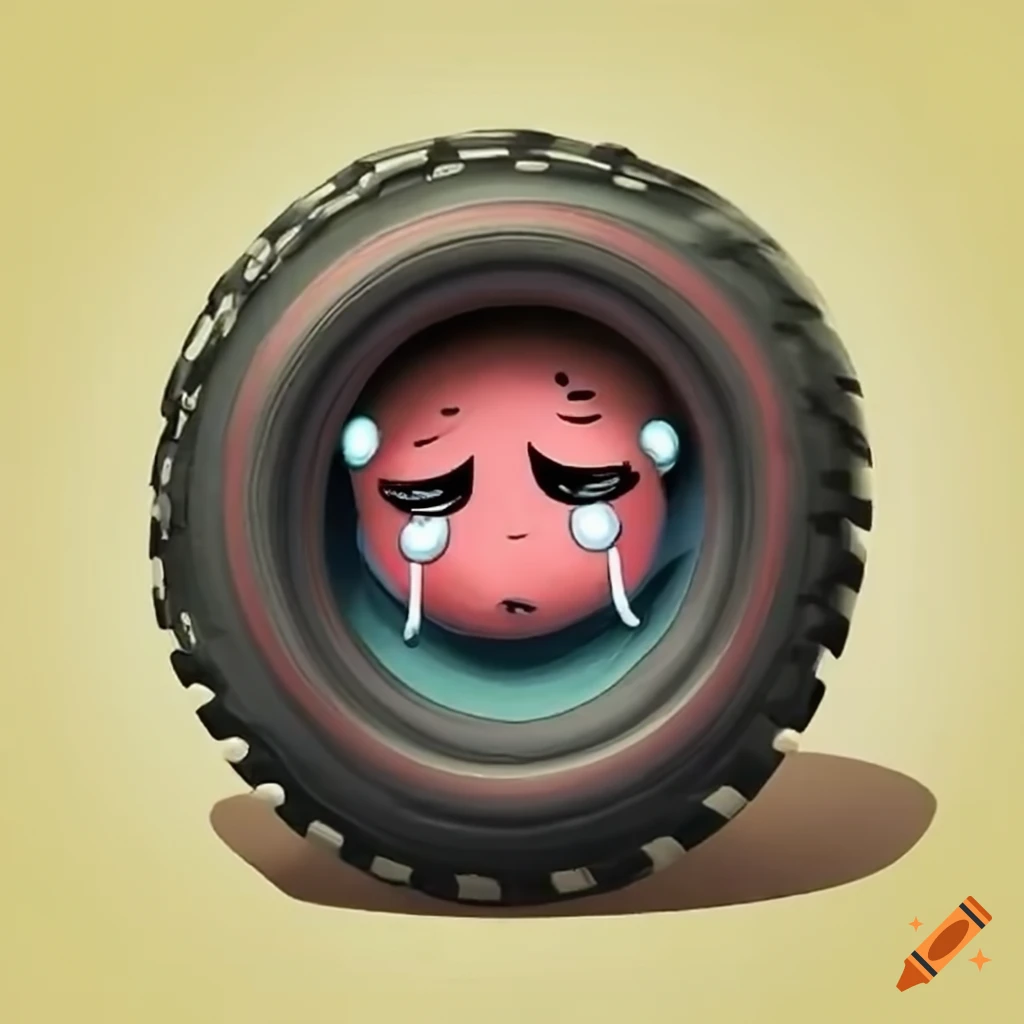 Cartoon tire crying on Craiyon