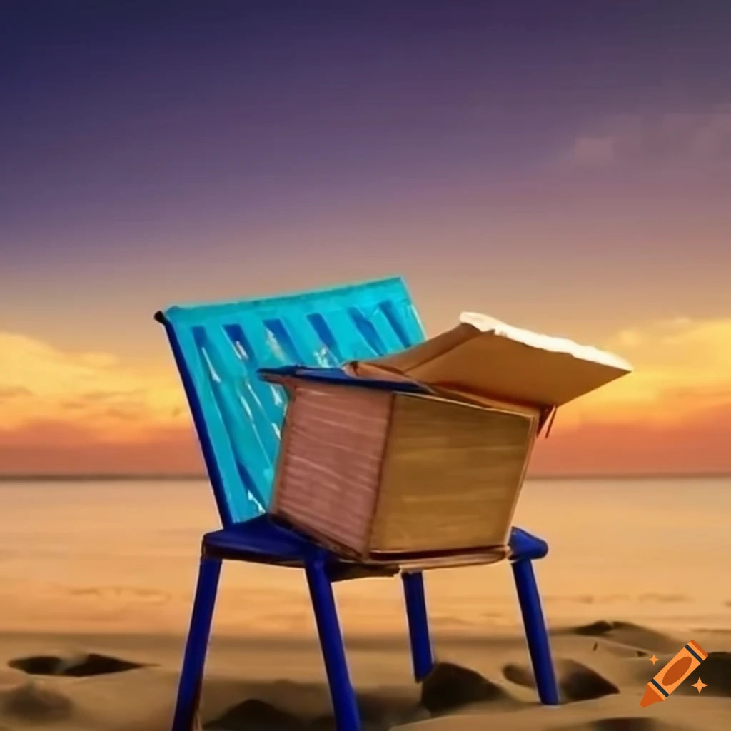 Box on a chair at the beach on Craiyon