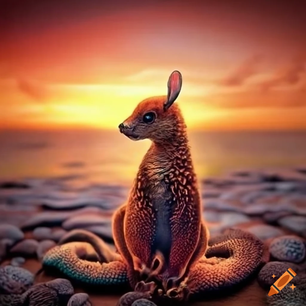 Sunset with adorable animals at the tideline