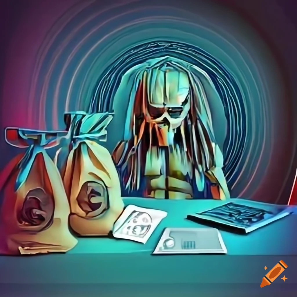 Ai predator sitting at a desk with money
