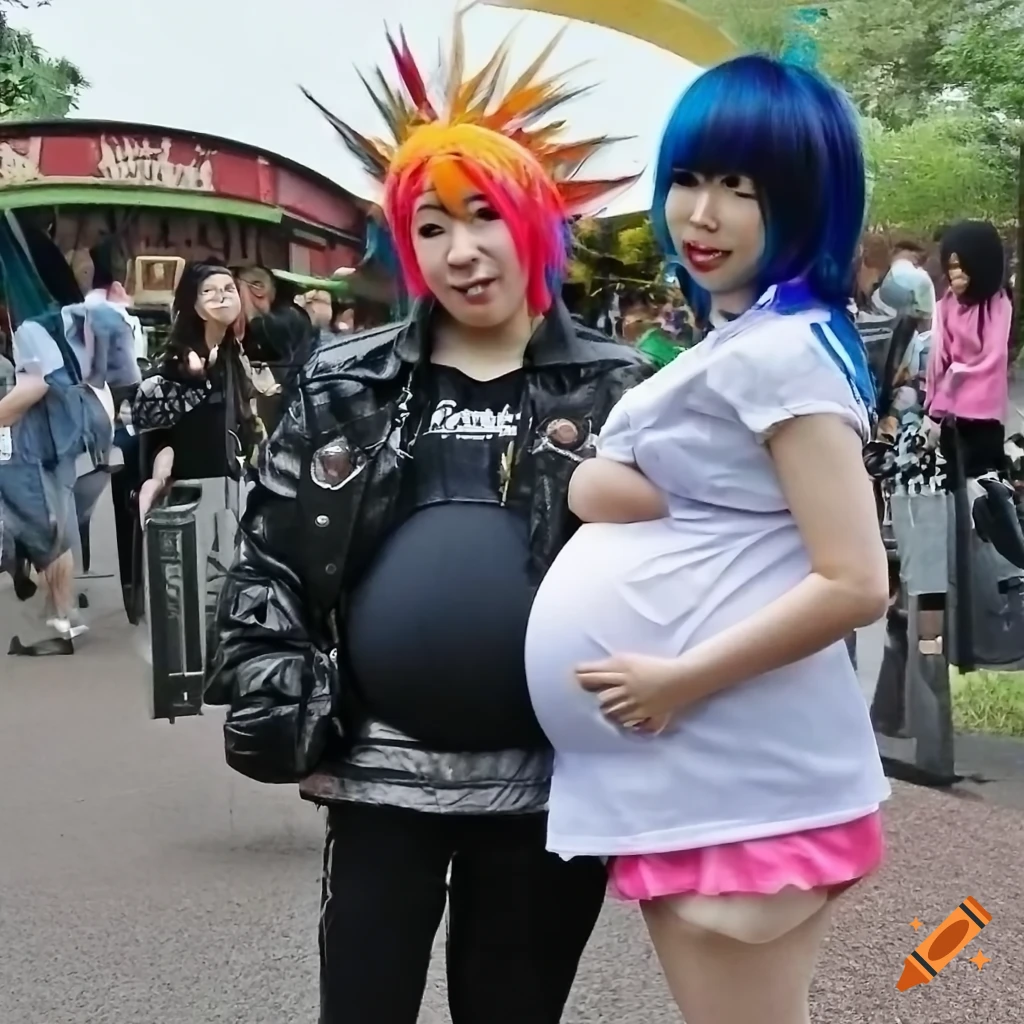 Photo Of A Heavily Pregnant Japanese Punk Woman At A Theme Park On Craiyon
