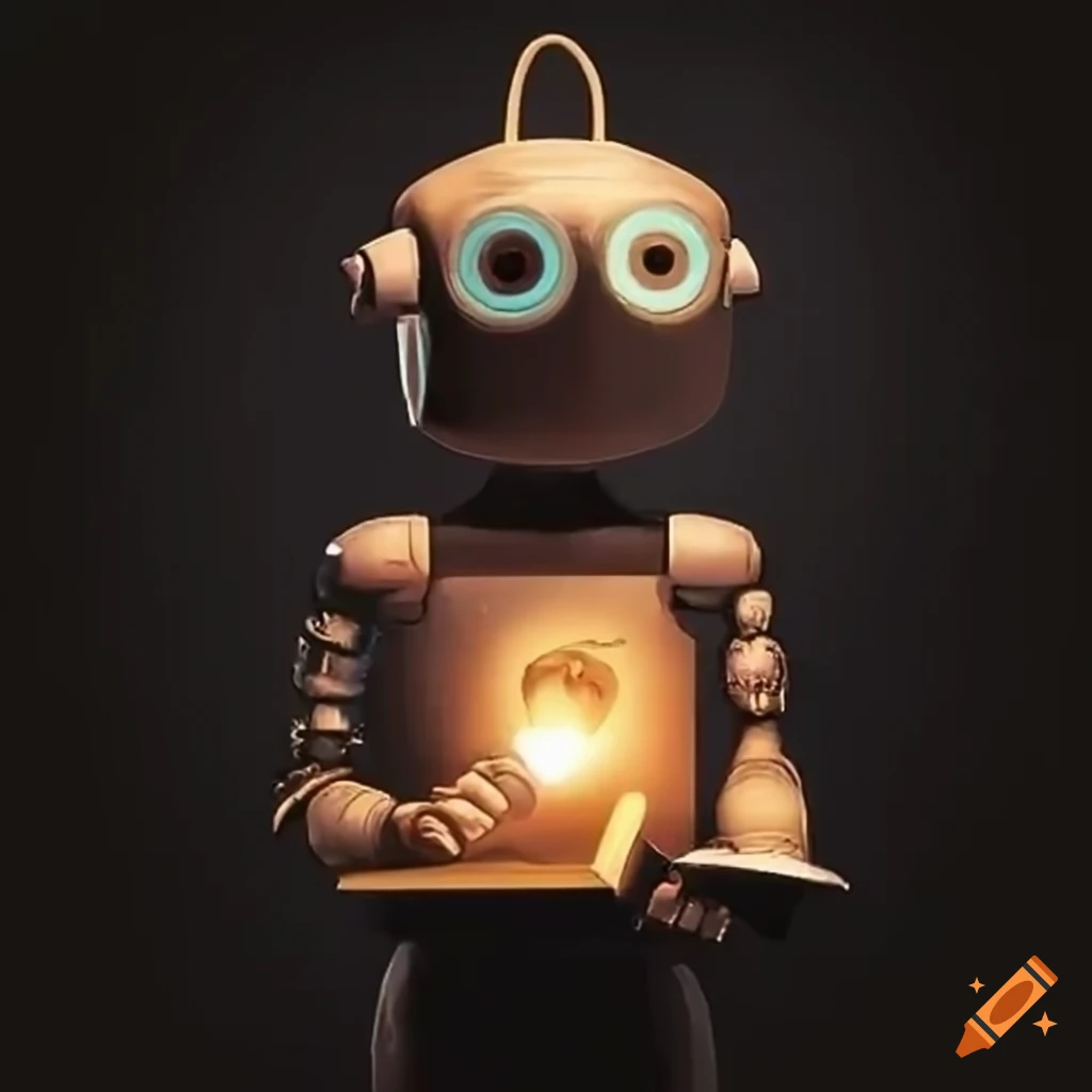 Banksy-inspired art of a robot learning from a book on Craiyon