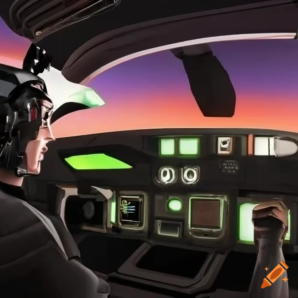 Futuristic cockpit with a human pilot on Craiyon
