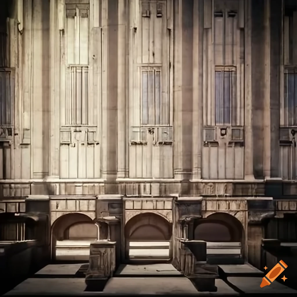 Art-deco concrete interior from a classic film on Craiyon