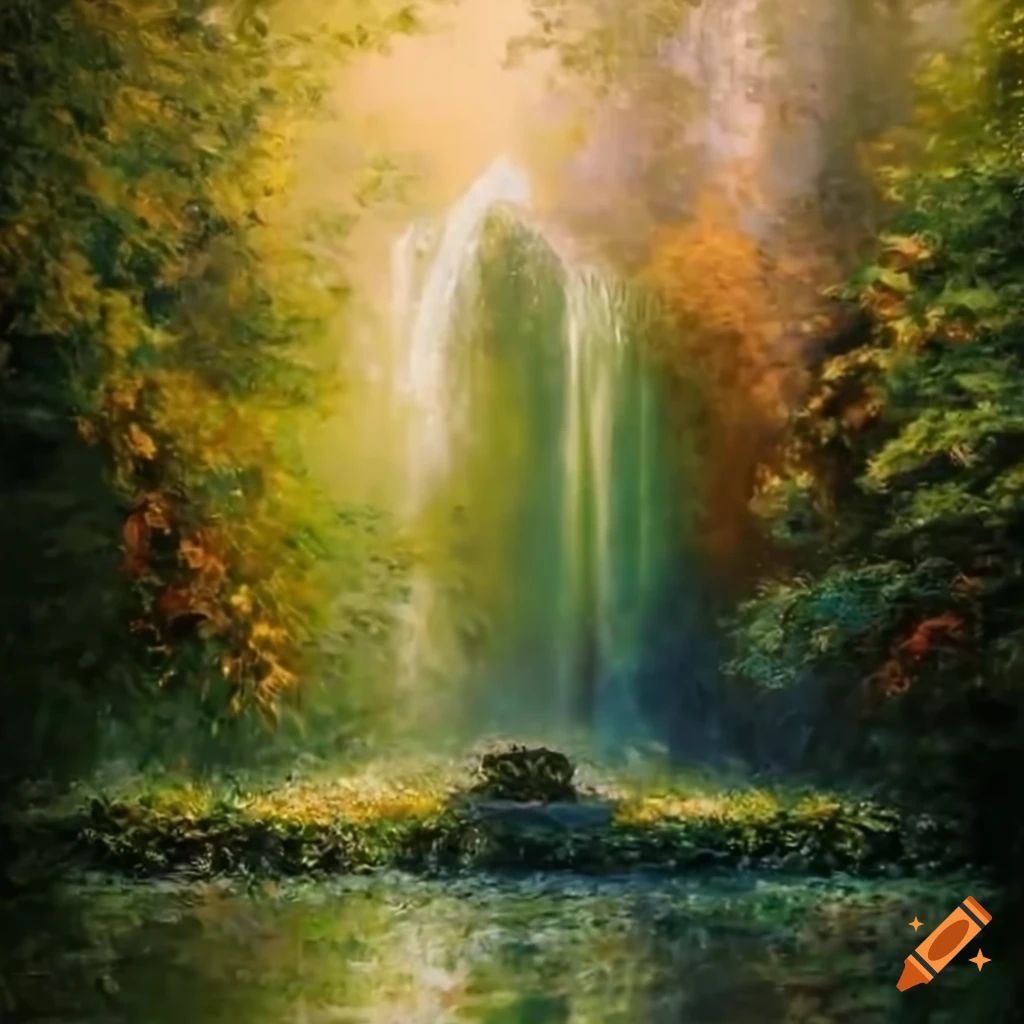 Monet's victorian garden with angel statues and tall glass windows on ...