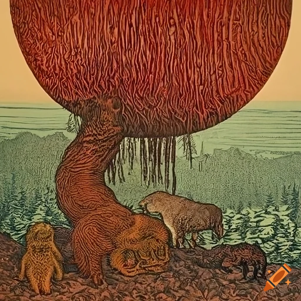 Theodor kittelsen's 'the garden of eden' woodcut linoleum print with ...