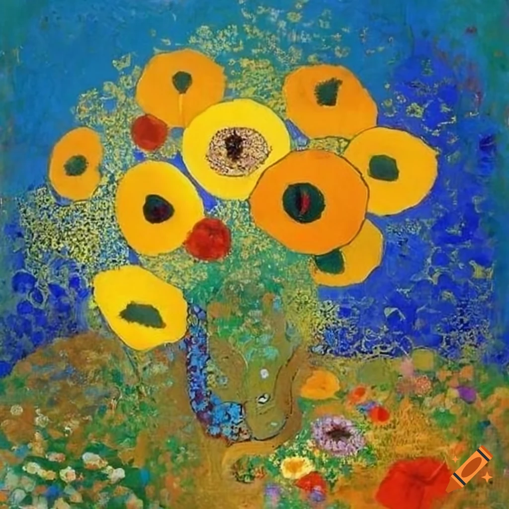 Abstract spring flora painting by gustav klimt on a white background on ...