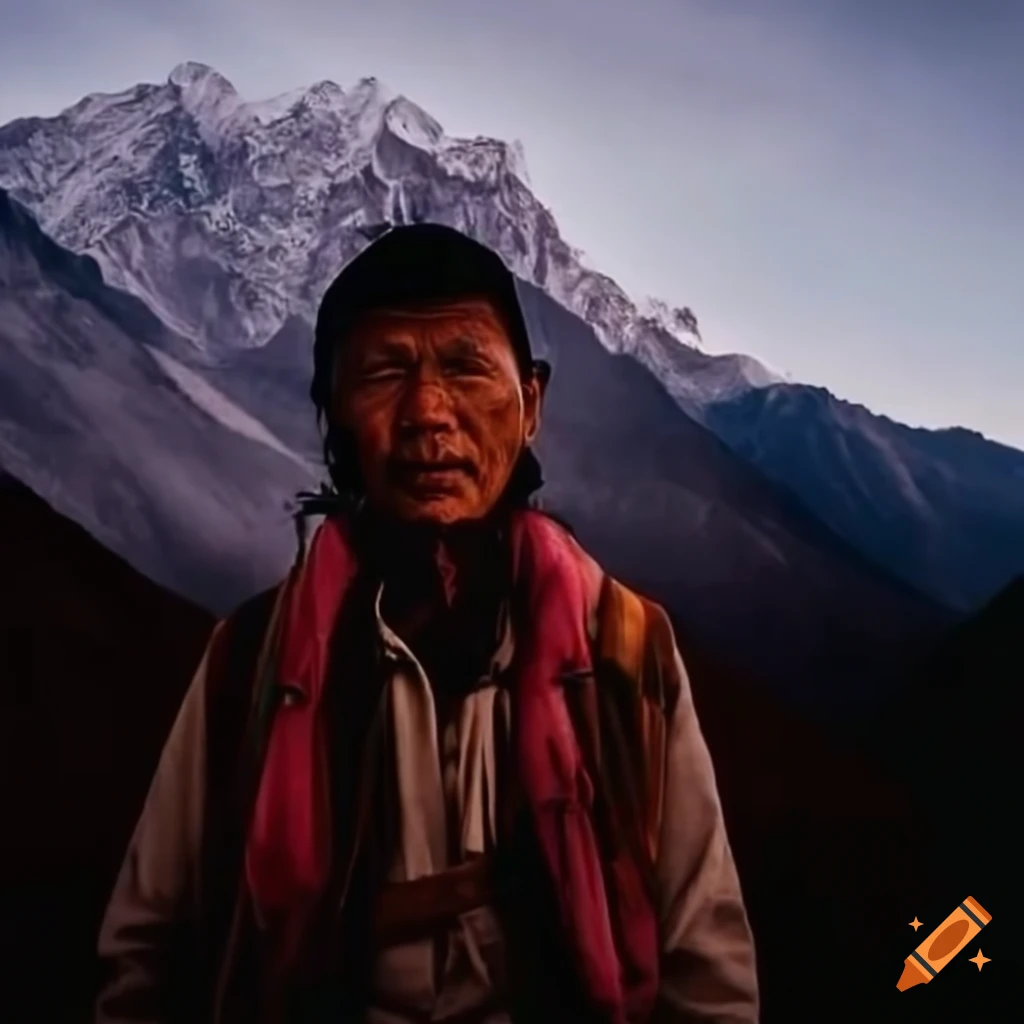 Person standing in front of village in manang, nepal on Craiyon