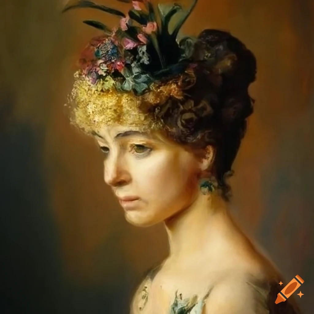 Monet-inspired artwork of a woman's head with flowers on Craiyon