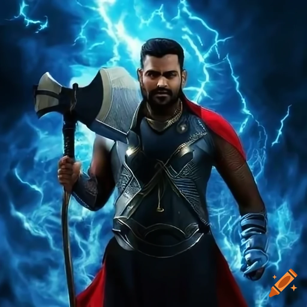 Rohit sharma as thor with stormbreaker