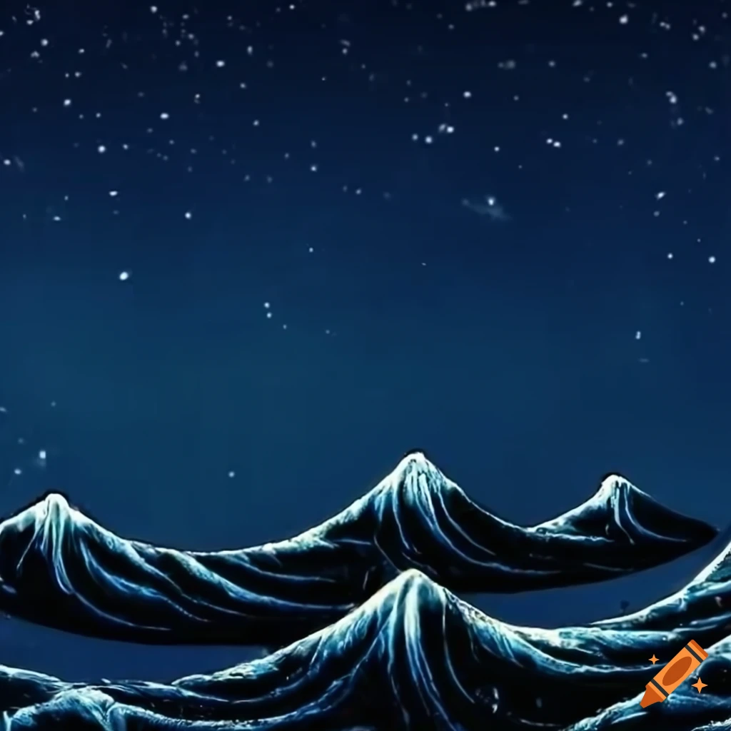 Dark blue japanese waves on Craiyon