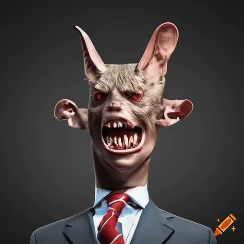 Artwork depicting men in rat-headed suits trapping little people with ...