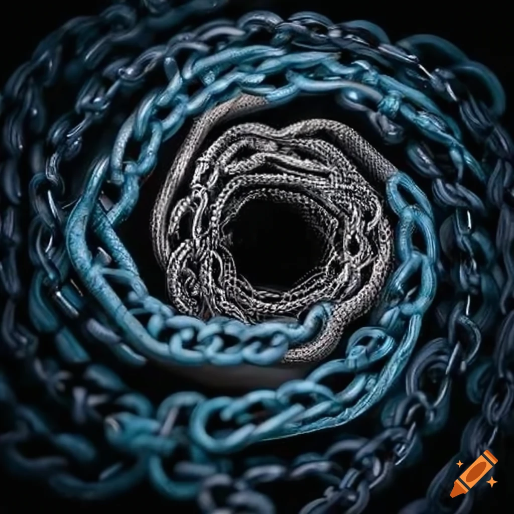 Abstract sculpture of interlaced chains on Craiyon