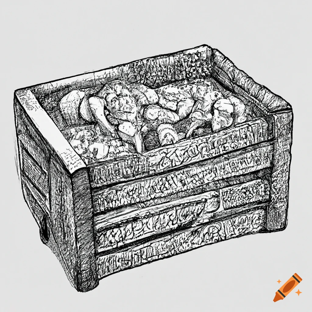 Intricate sketch of human bones in a box on Craiyon