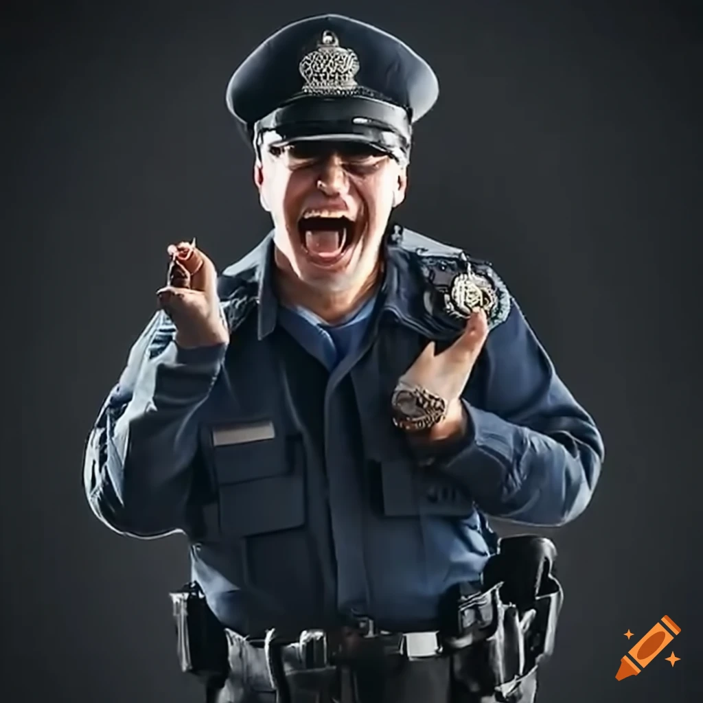 Police officer laughing while issuing a ticket on Craiyon