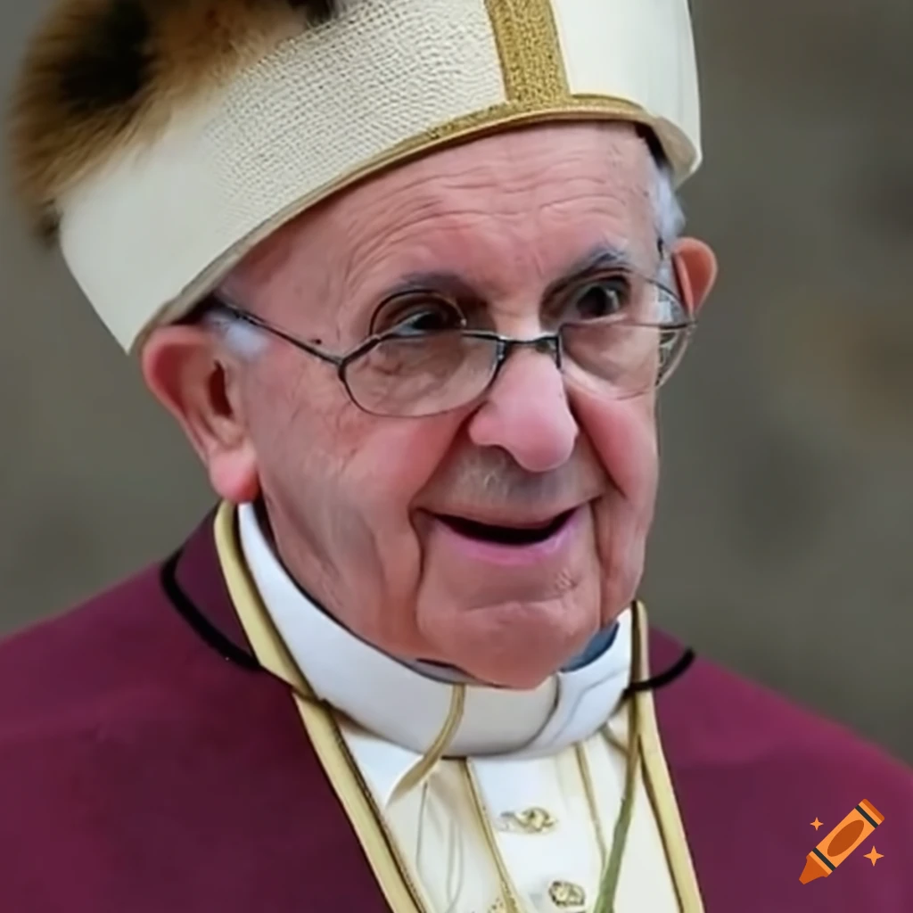 Pope wearing a raccoon hat on Craiyon
