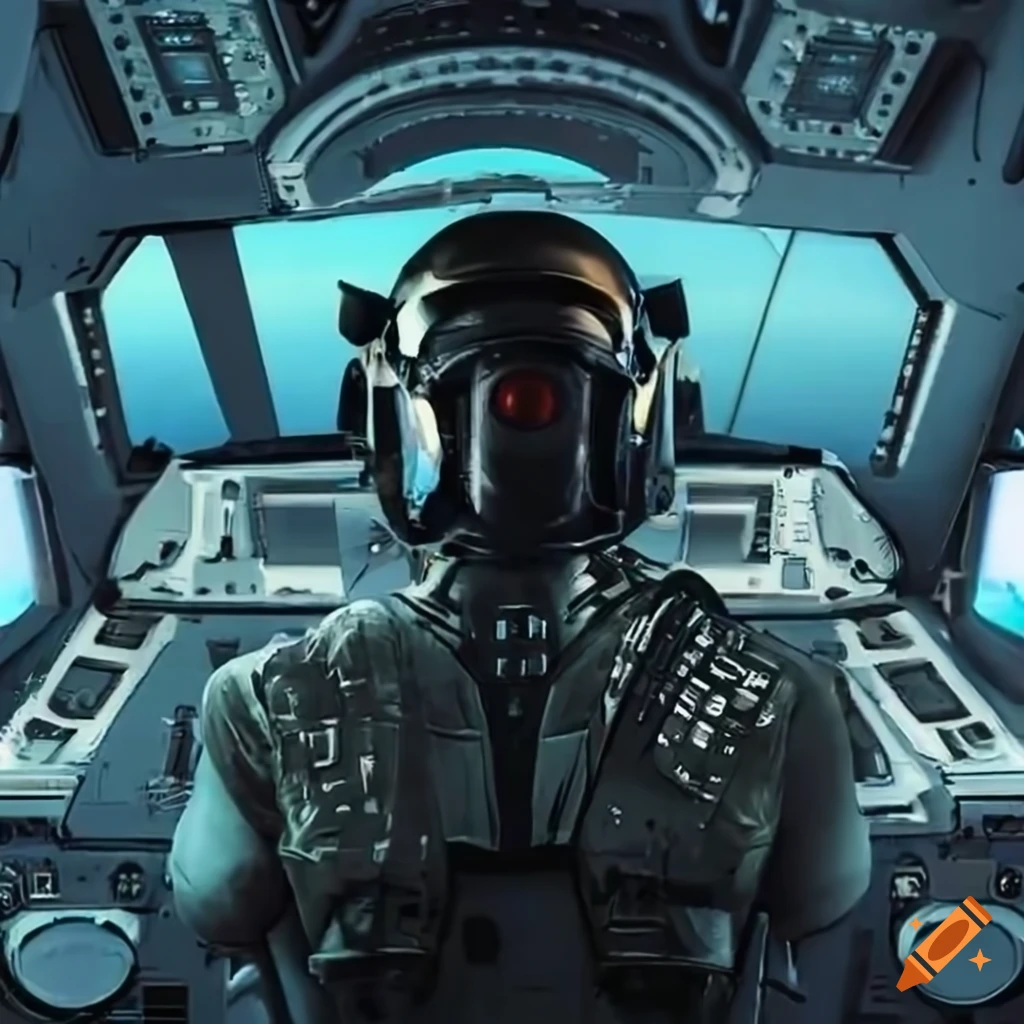 Futuristic cockpit with a human pilot on Craiyon