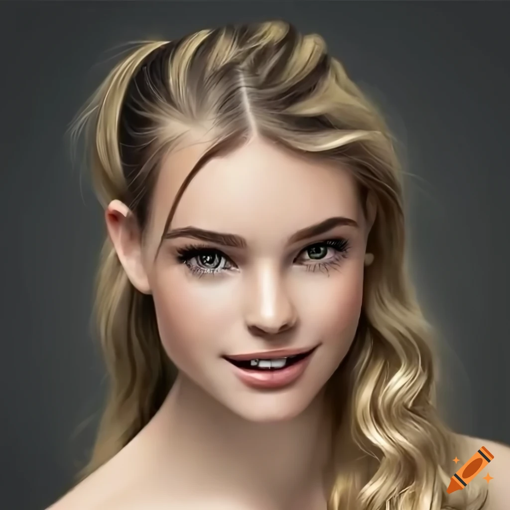 Portrait Of A Young Woman With Freckles And Wavy Dark Blonde Hair On